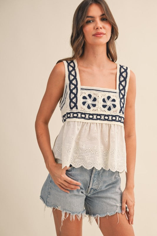 Kenza Sleeveless Crochet Cami Top Cream – Miss Match Group Inc.